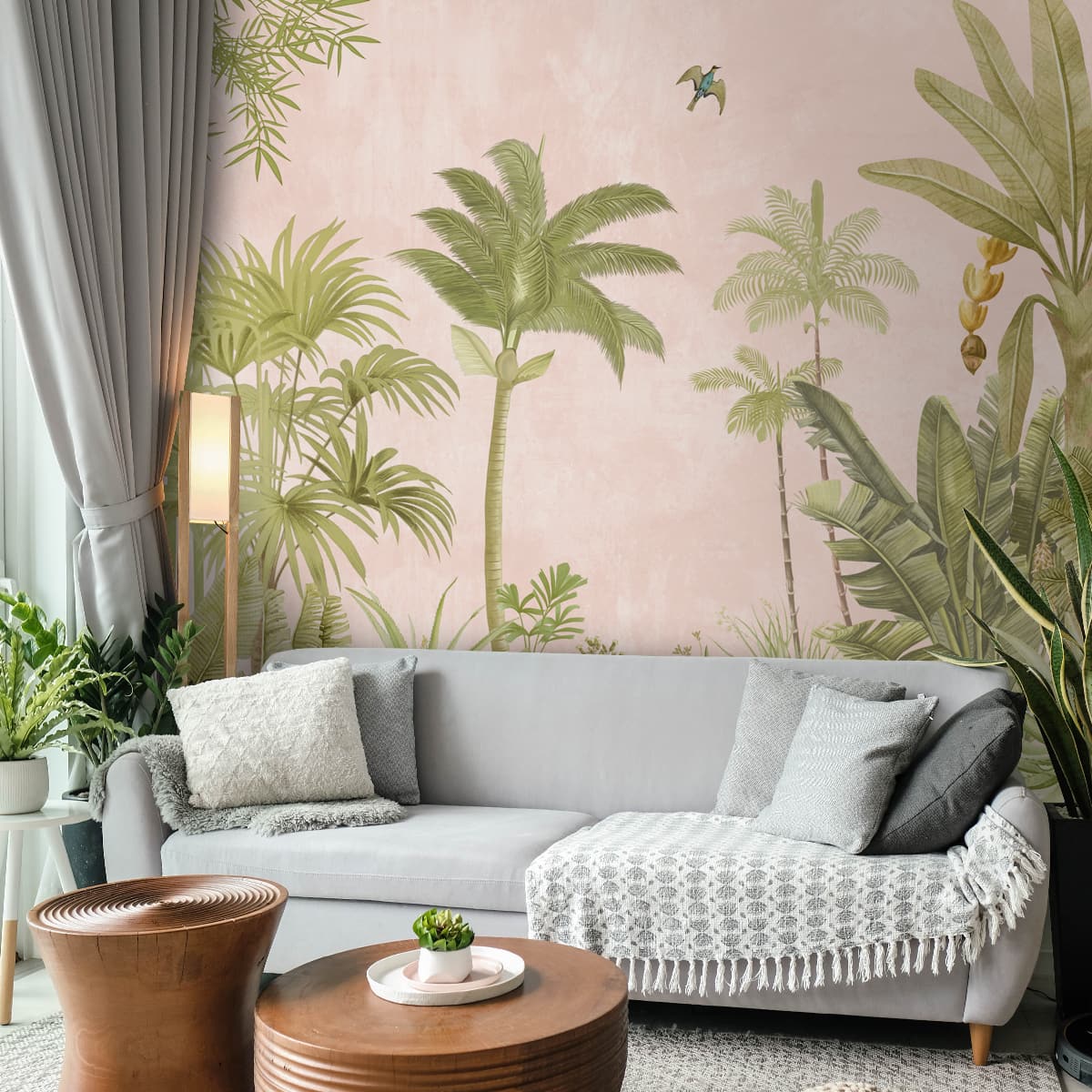 Shop Jungle Village Pink Nature Theme Wallpaper | Marble Lotus