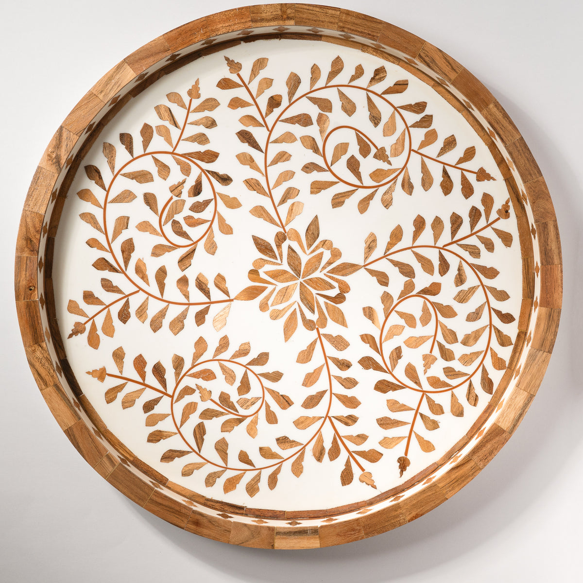 Large Wooden Inlay Tray 18" – Marble Lotus