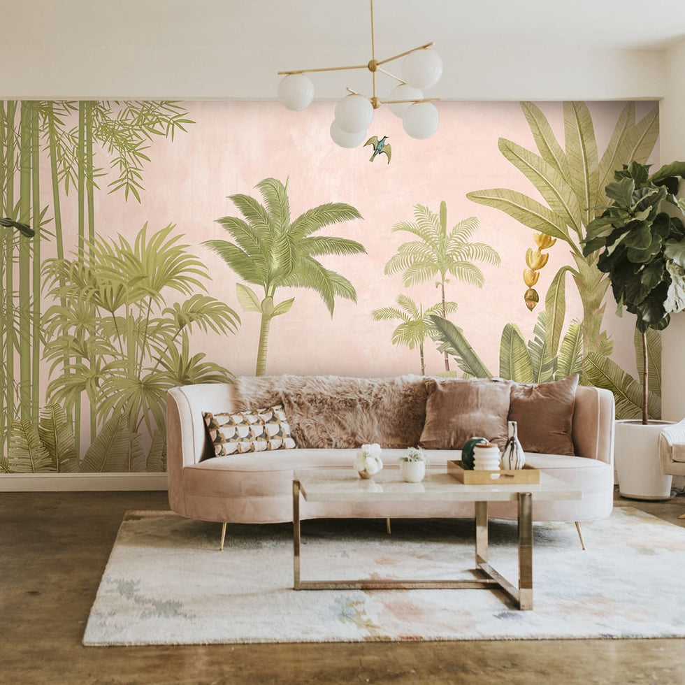 Shop Jungle Village Pink Nature Theme Wallpaper | Marble Lotus