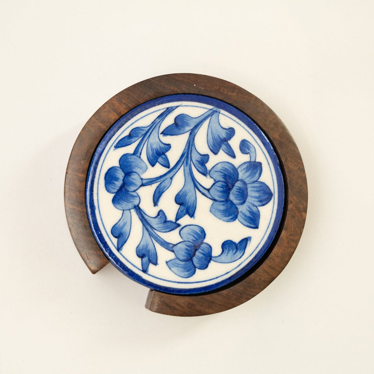 Blue Jaipur Pottery Coasters - Set of 4 in Wooden Case – Marble Lotus