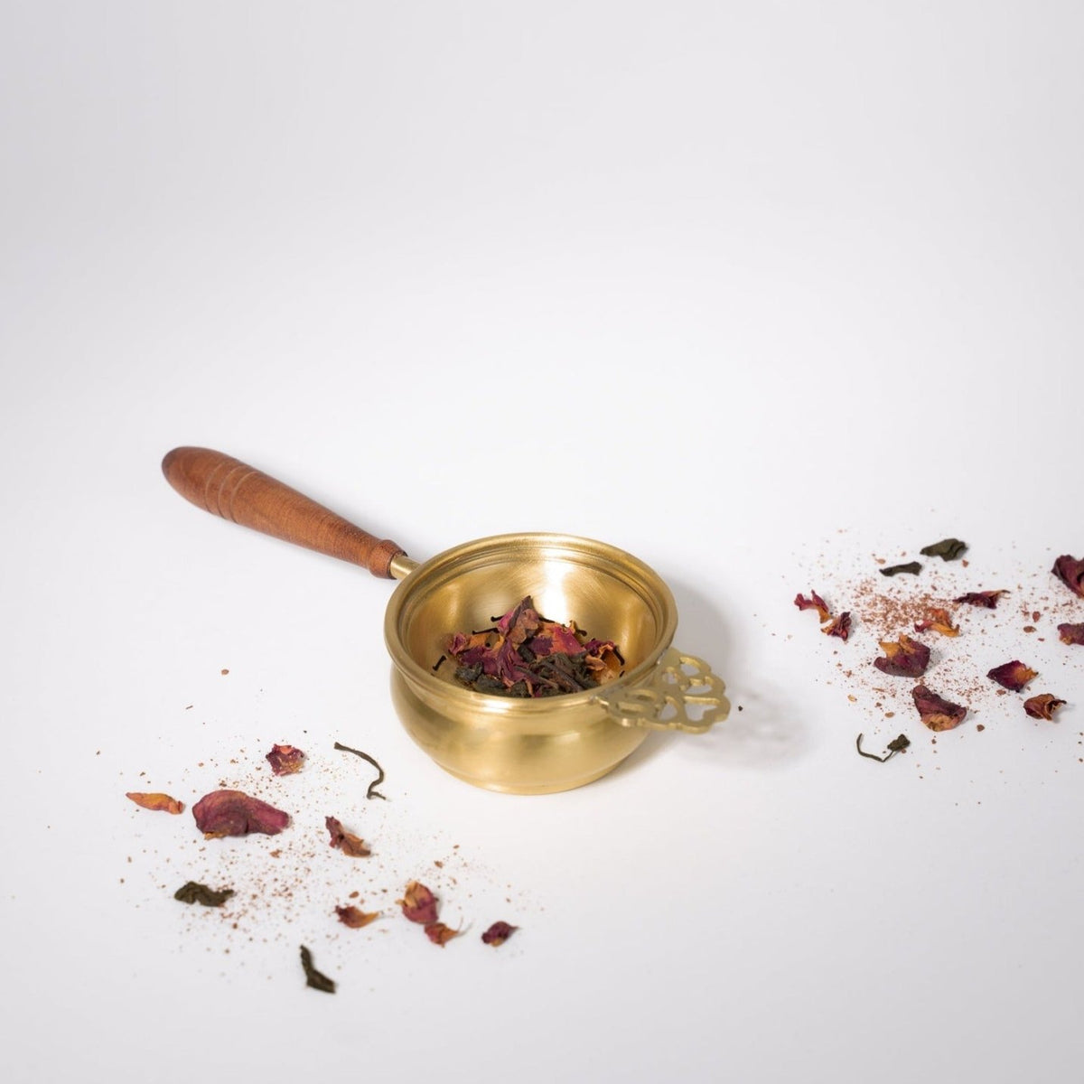 Buy Brass Chai Strainer with Wood Handle | Marble Lotus
