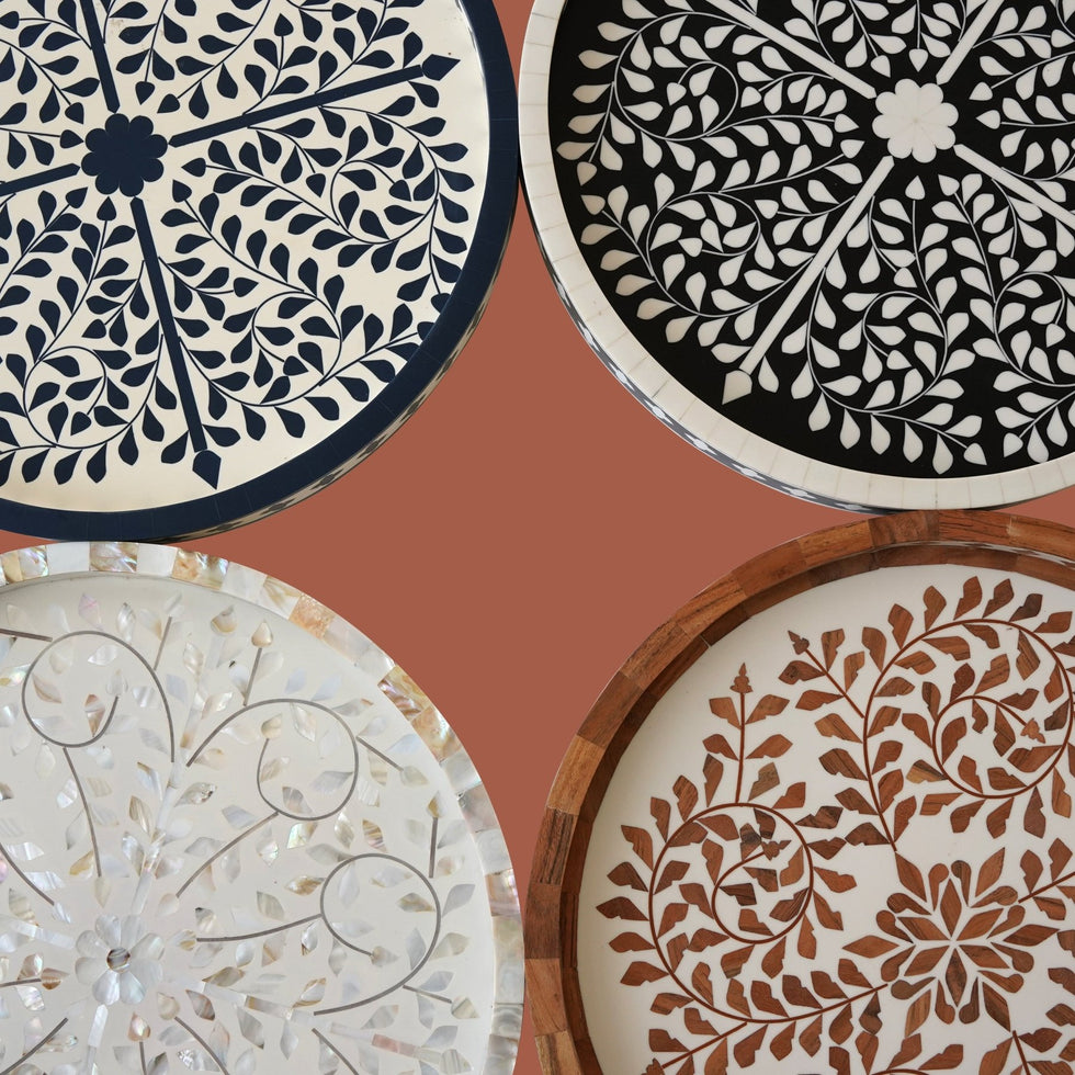 Shop Wooden Inlay Tray | Marble Lotus