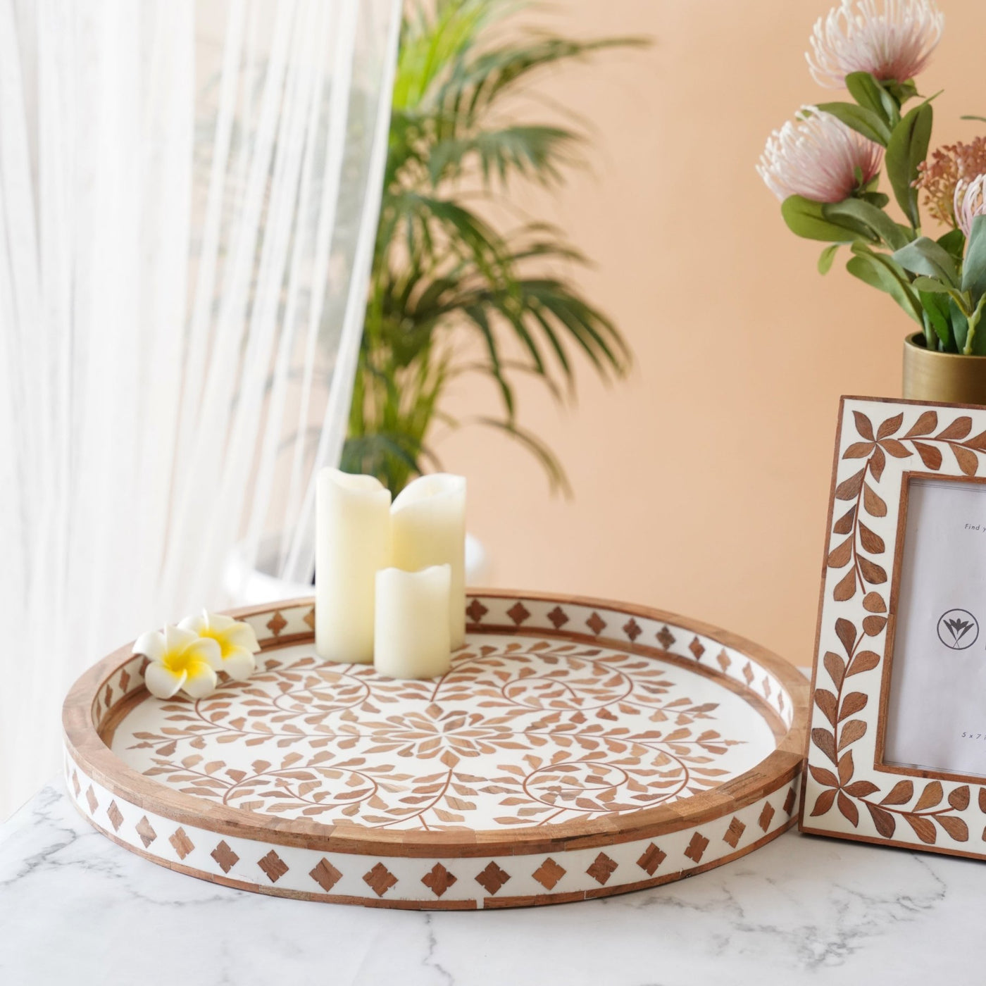 Shop Wooden Inlay Tray | Marble Lotus