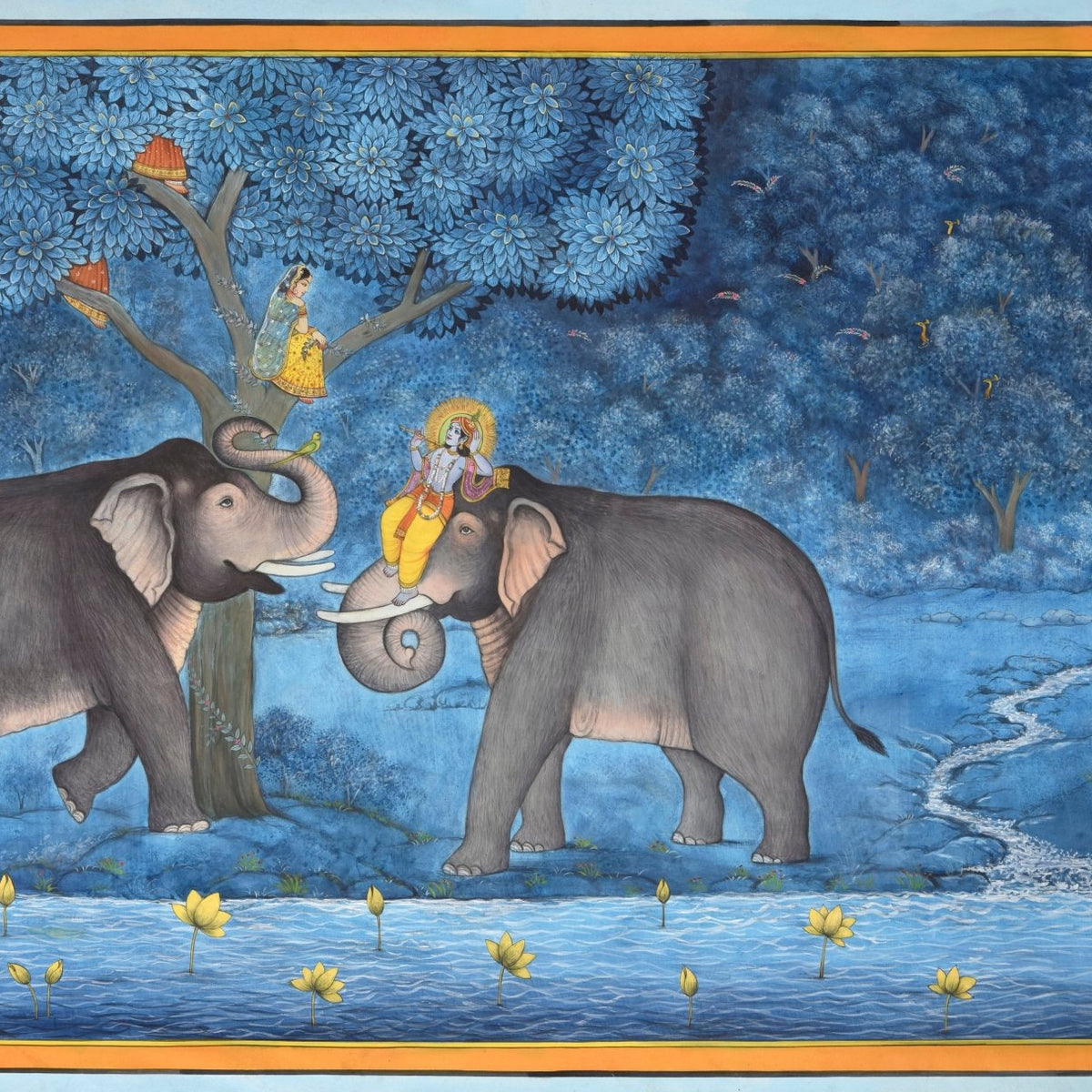 Buy Pichwai Painting Lord Krishna Courting on the Banks of the Ganges ...