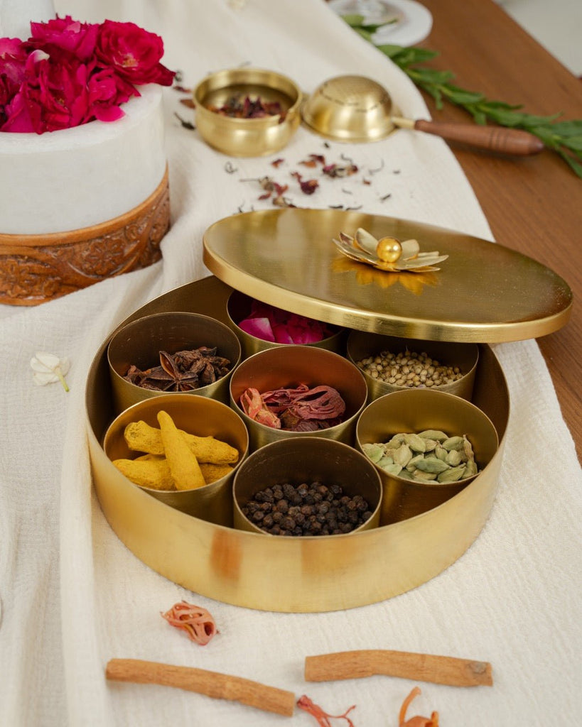 Organize Spices with Brass Masala Dabba | Marble Lotus