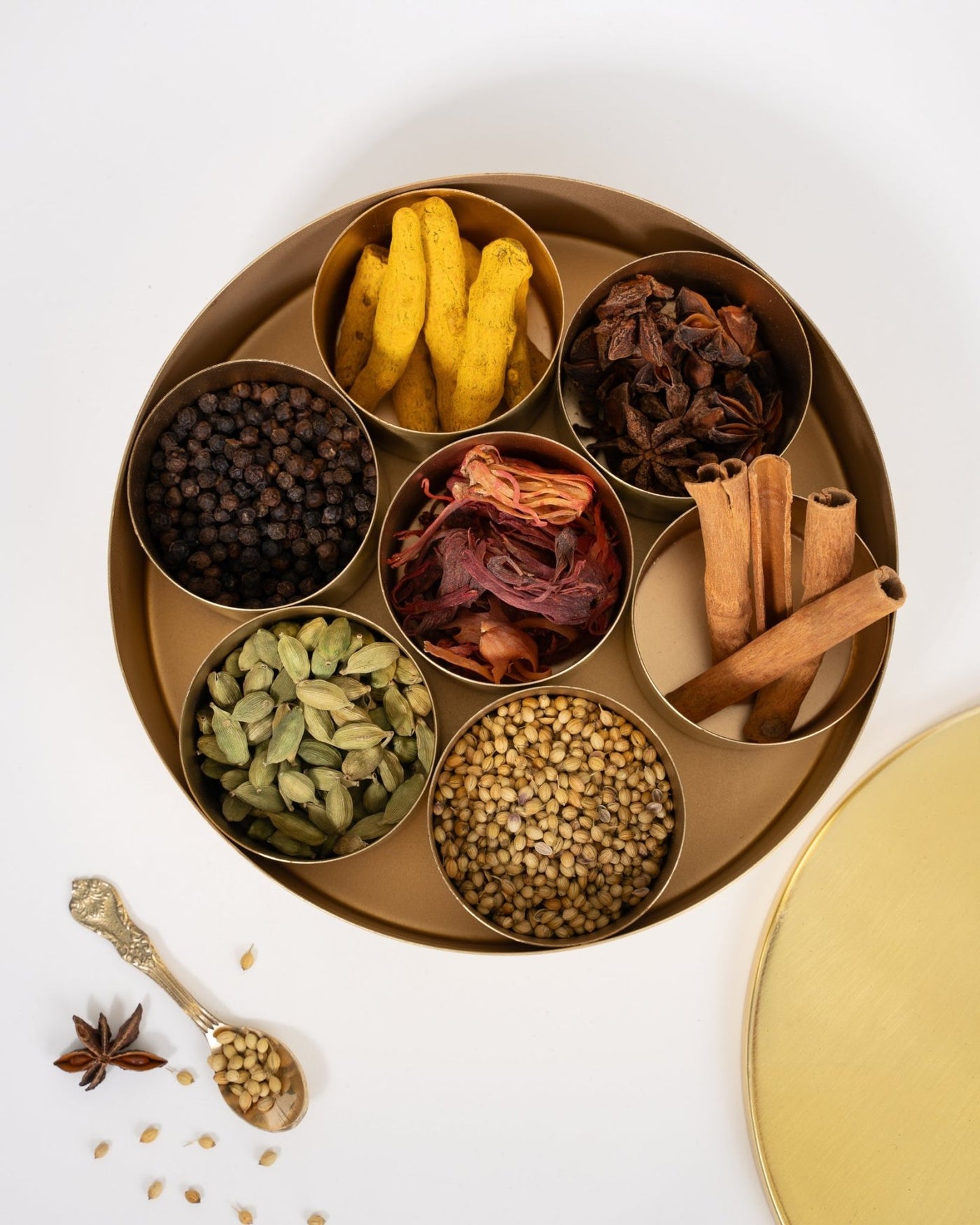 Organize Spices with Brass Masala Dabba | Marble Lotus