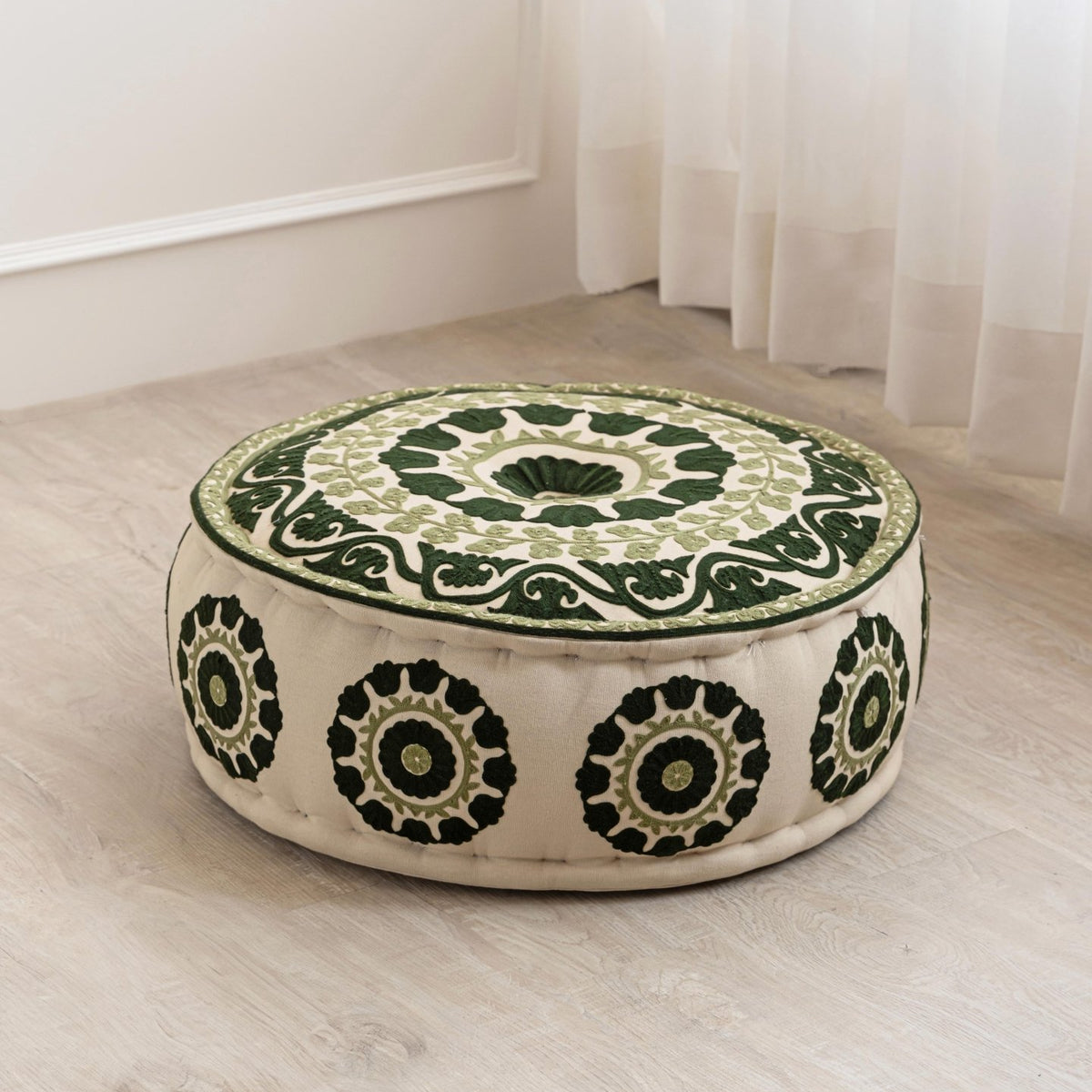 Buy Flora Suzani Pouf Olive for Stylish Comfort | Marble Lotus