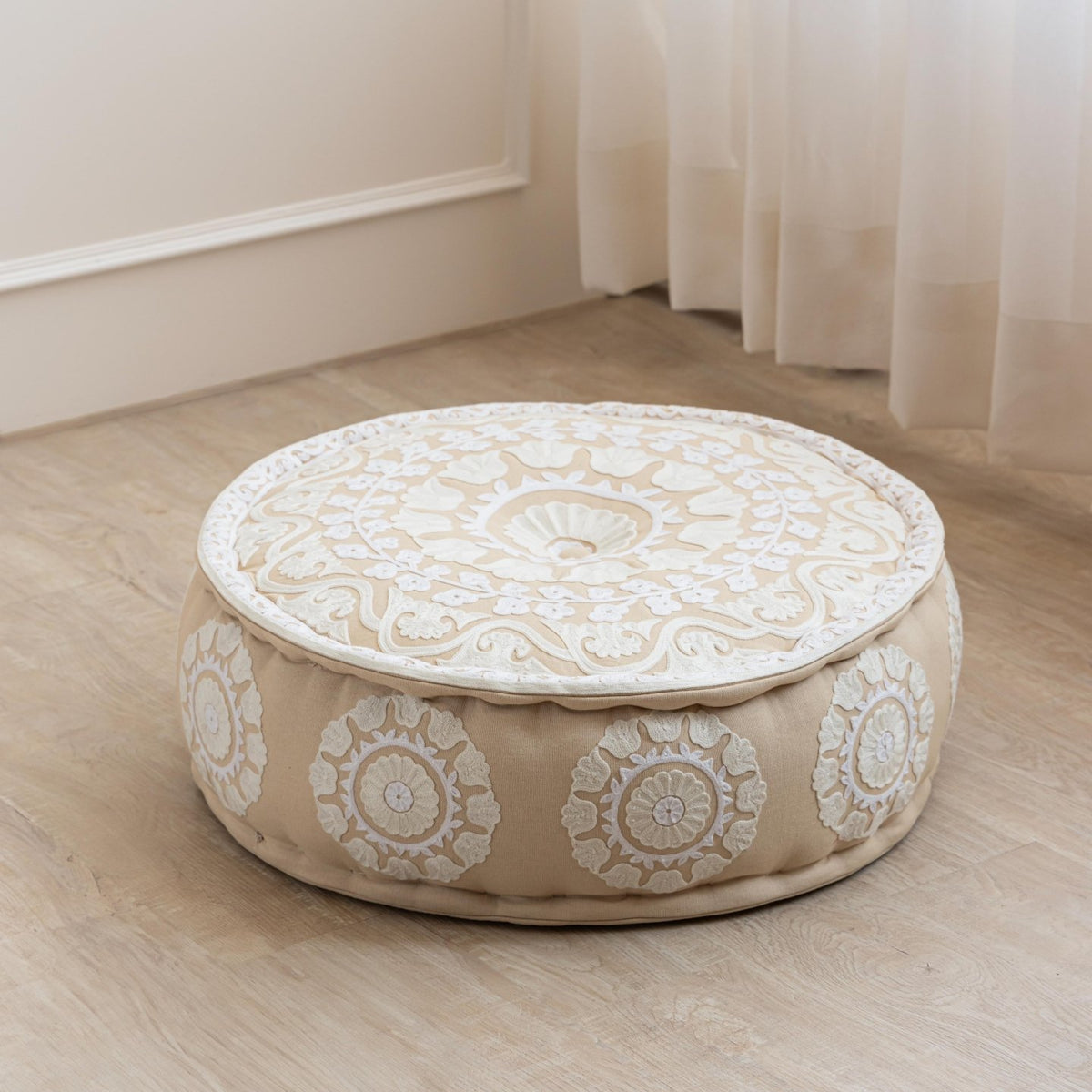 Buy Flora Suzani Pouf for Elegant Home Decor | Marble Lotus